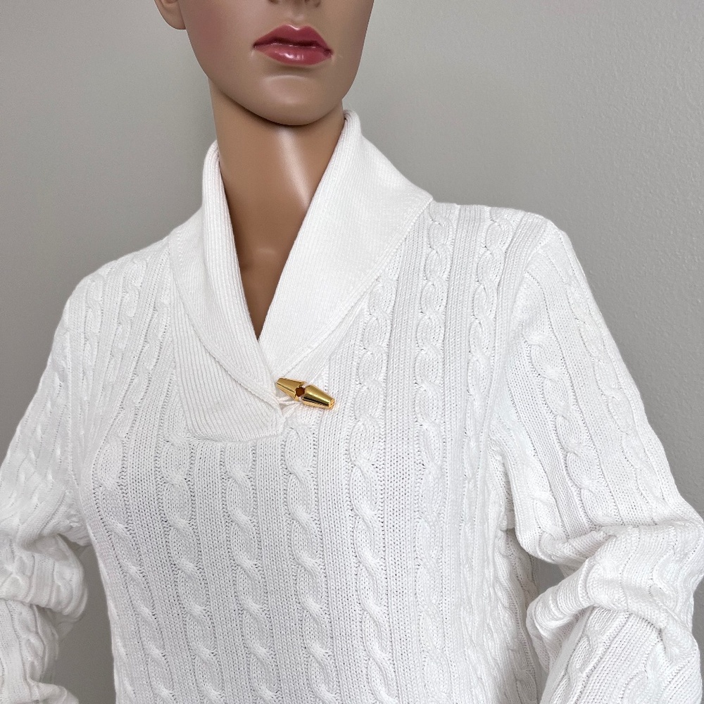 Lauren Ralph Lauren Women’s White Cable Sweater Size L - Gem